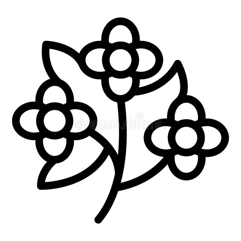 Three Round Flowers Growing on Stem with Leaves Icon Stock Vector ...