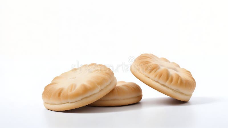 Three Round, Golden, Sandwich Biscuits on White Background Stock ...