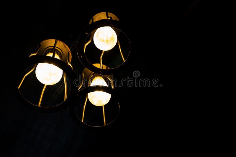 Three Round Light Bulb Hanging on the Ceiling Stock Image - Image of ...