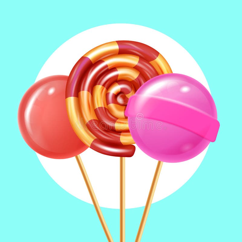 Three Round Lollipops on Blue Background. Vector. Stock Vector ...