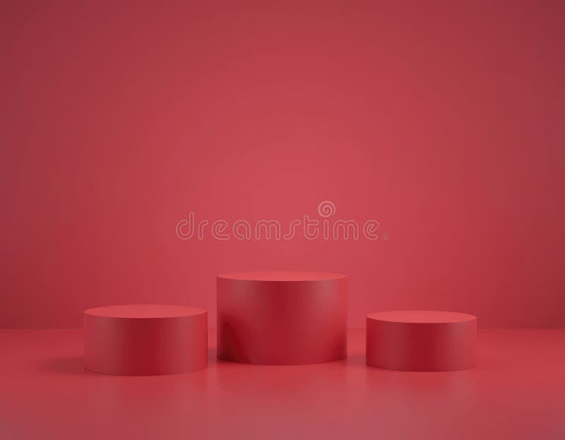 Three Round Red Display Platforms for Product Showcase or Presentation ...