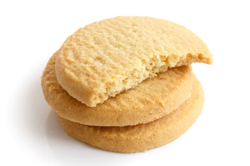 Three Round Shortbread Biscuits Isolated on White. Half Biscuit. Stock ...