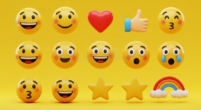 Three Rows of Emojis on a Yellow Background. the First Row Features ...