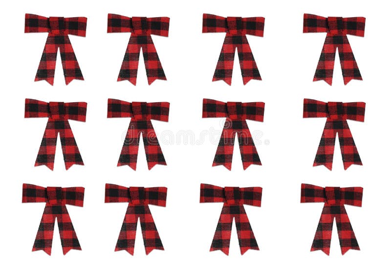 Three Rows of Red and Black Plaid Holiday Bows on White Stock ...
