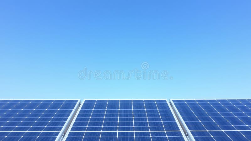 Three Rows of Solar Panels Against a Bright Blue Sky Stock Illustration ...