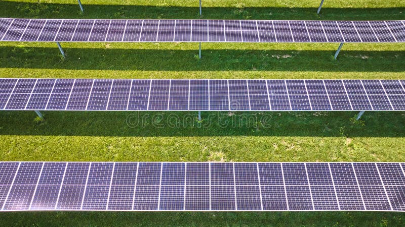 Three Rows of Solar Panels in Nearly Straight Down Aerial Stock Image ...