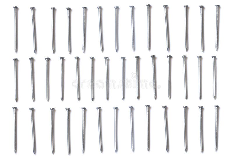 Three Rows of Steel Nails Isolated on White Stock Photo - Image of grey ...