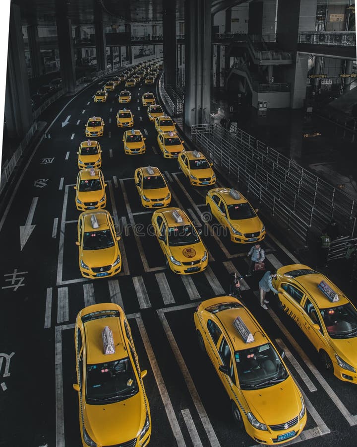 Rows of Yellow Taxis at Chongqing Airport Editorial Photography - Image ...
