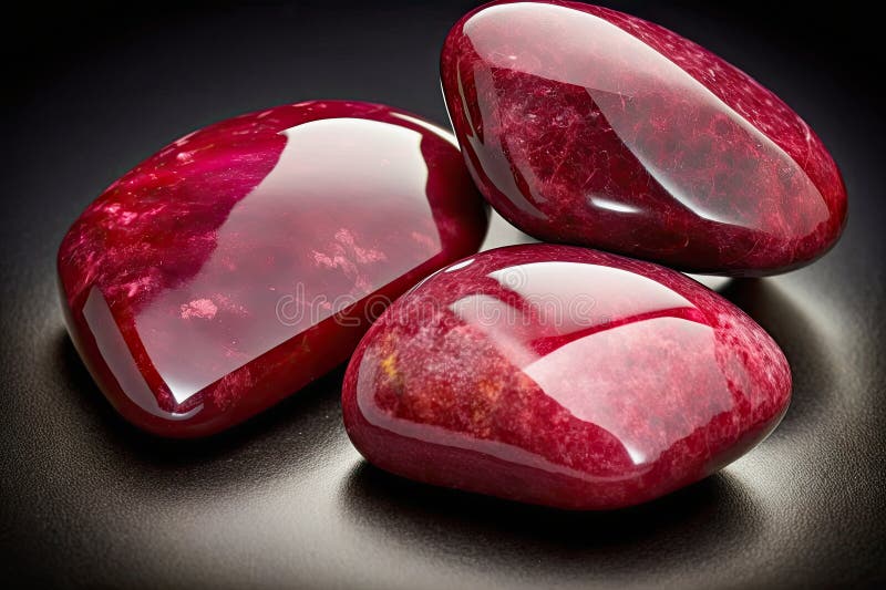 Three Ruby Mineral Gemstones on Black Background, Generated Ai ...