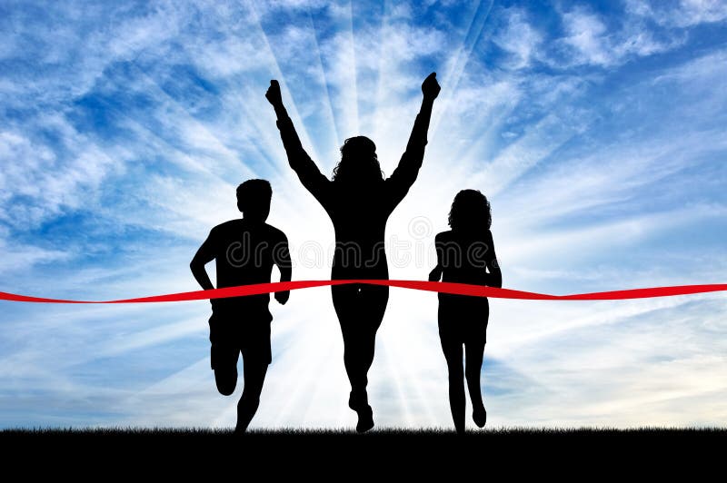 Three runner and red tape stock image. Image of competition - 76457889