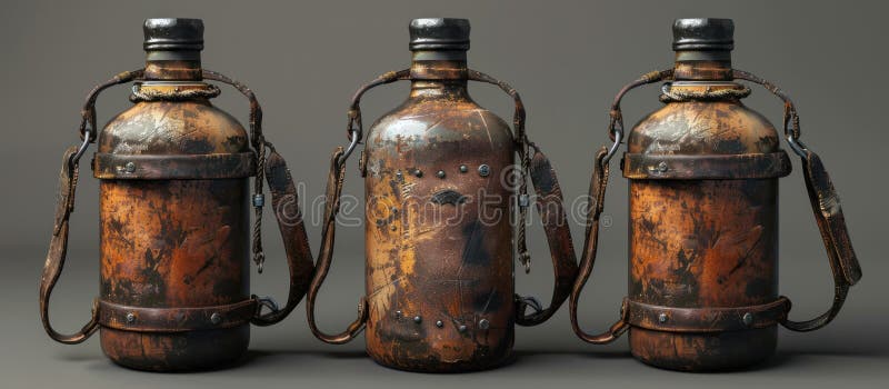 Three Rusted Metal Flasks Arranged Together Stock Image - Image of ...