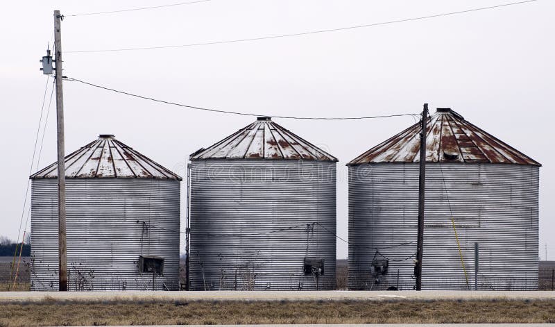 Three Grain Bins stock photo. Image of round, crop, nature - 29999842