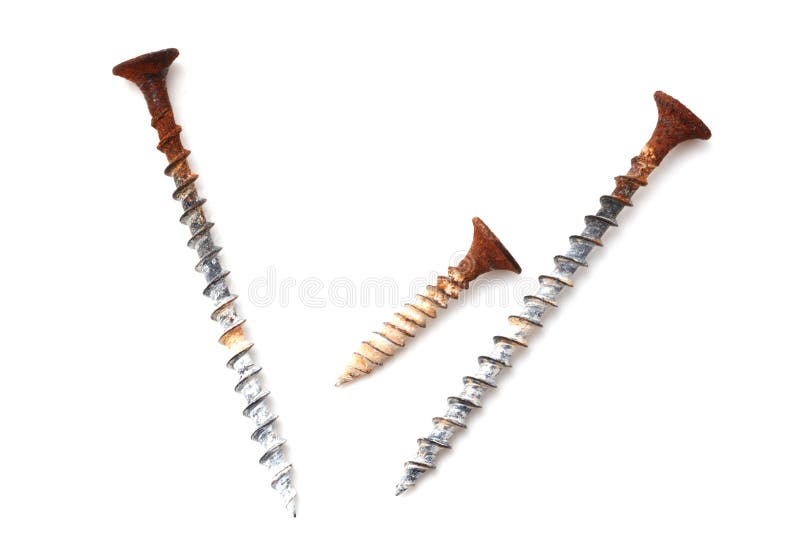 Three Rusty Screws are on a White Background Stock Image - Image of ...