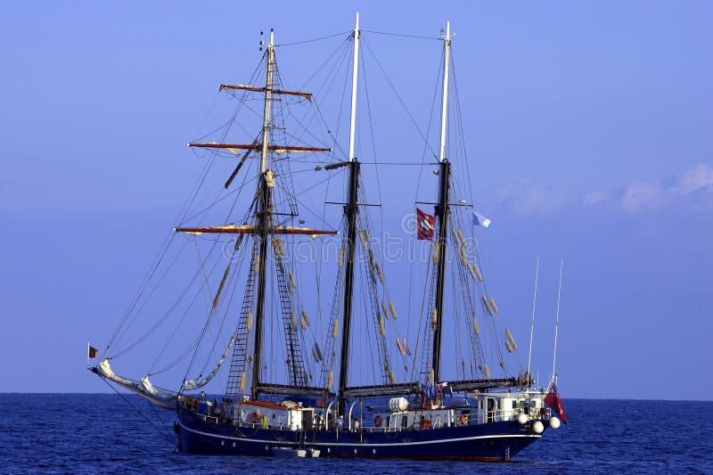 Tall Ship Sailing at Sea Under Full Sail Stock Photo - Image of master ...