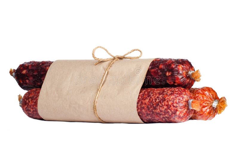 Three Salami Wrapped in Packaging Solated Stock Photo - Image of ...