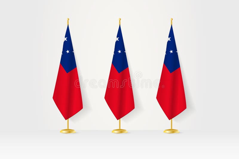 Three Samoa Flags in a Row on a Golden Stand, Illustration of Press ...