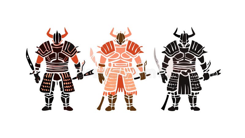 Three Samurai Warriors in Dynamic Poses, Vector Design Generative AI ...
