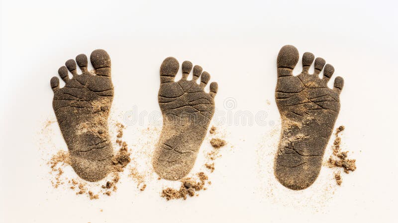Three Sand Footprints on a Light Surface, Showing Detailed Texture and ...
