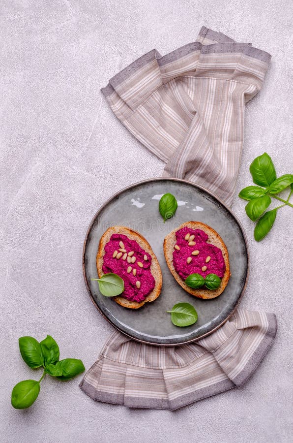 Three Sandwiches with Beetroot Paste Stock Image - Image of closeup ...