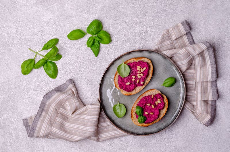 Three Sandwiches with Beetroot Paste Stock Photo - Image of ...