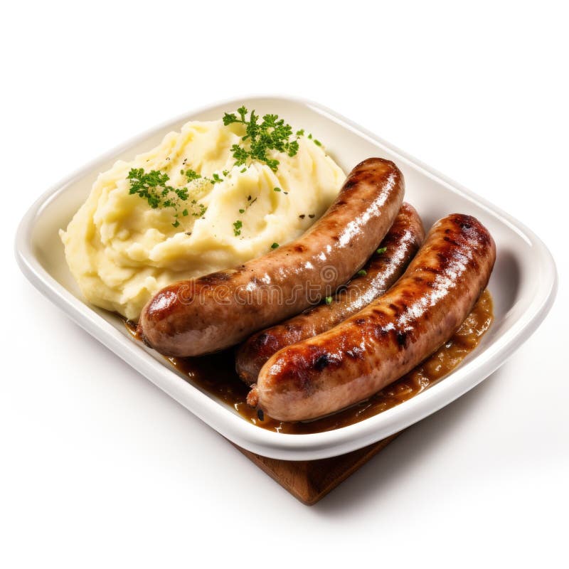 Three Sausages and Mashed Potatoes on a Plate, Art Project in Primary ...