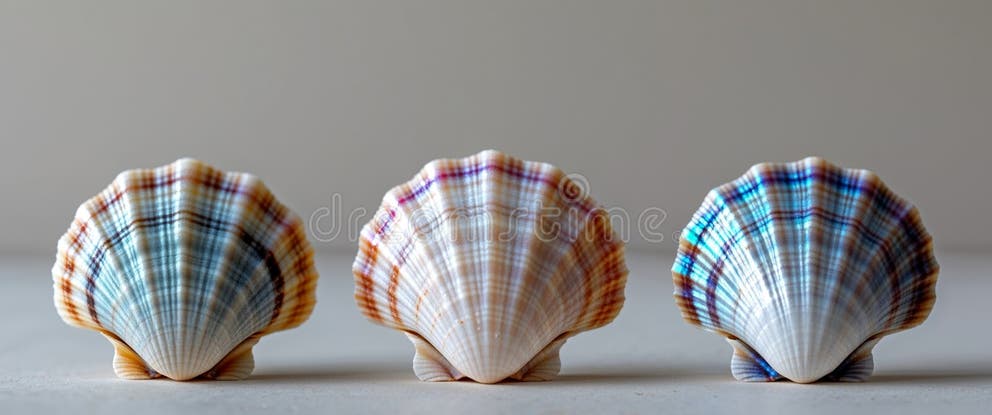 Three Scallop Shells Displaying Diverse Color Variations Stock Image ...