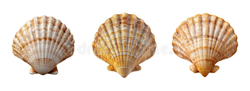 Three Scallop Shells, Showcasing Their Intricate Patterns and ...
