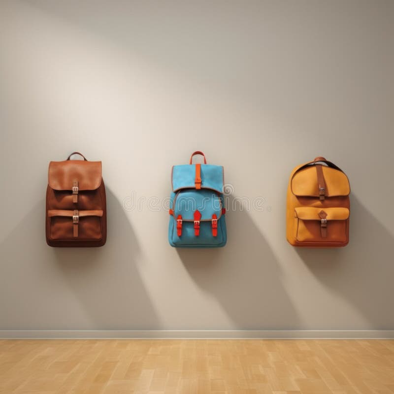 Three School Backpacks on a Gray Background Stock Illustration ...