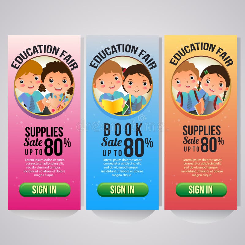 Three School Holiday Vertical Banner Website Kids Stock Vector ...