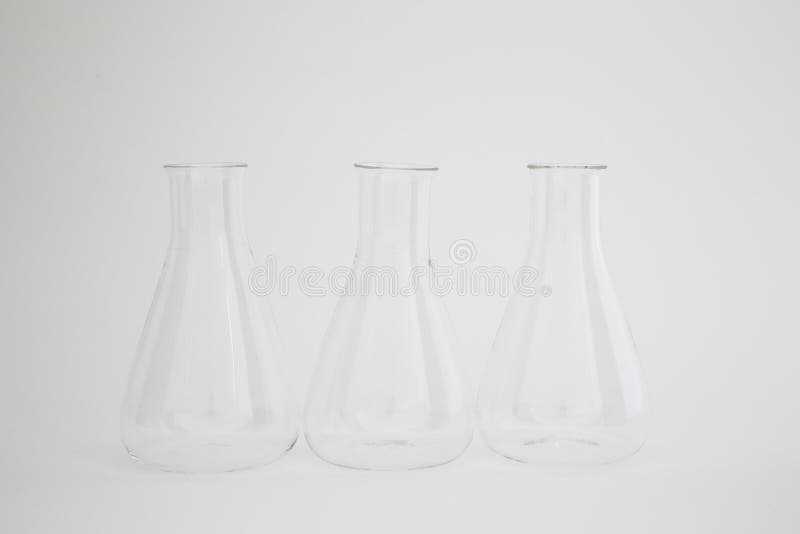 Three Scientific Laboratory Glass Erlenmeyer Flask Isolated on White ...