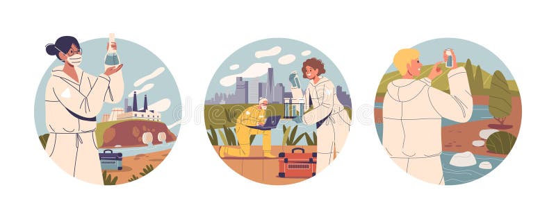 Three Scientists Collect and Analyze Water Samples in Different Outdoor ...