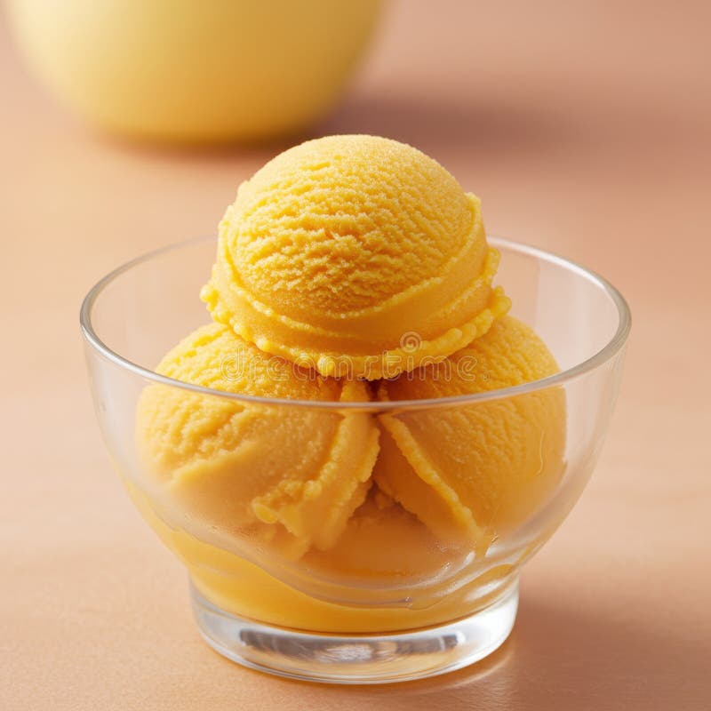 Three Scoops of Golden Mango Ice Cream in Glass Bowl Stock Image ...