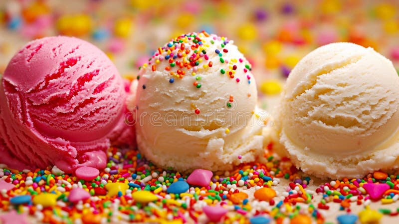 Three Scoops of Ice Cream with Colorful Sprinkles. Ai Generative Stock ...
