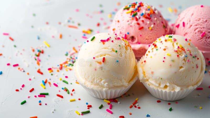 Three Scoops of Ice Cream with Colorful Sprinkles. Ai Generative Stock ...