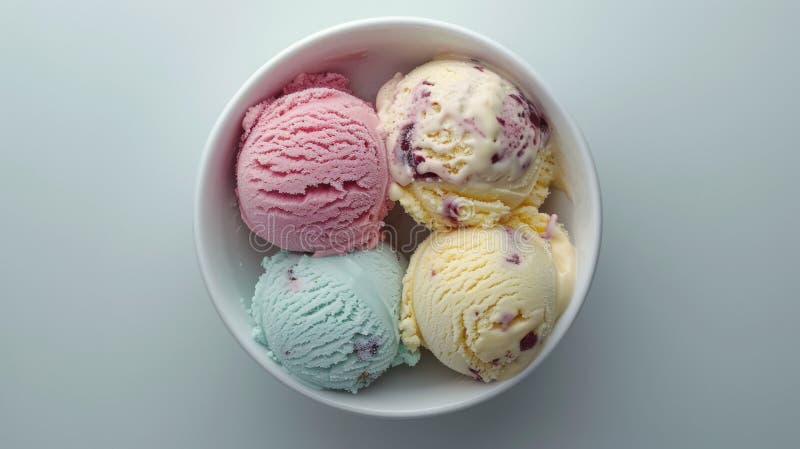 Three Scoops of Ice Cream in a White Bowl Stock Photo - Image of dairy ...