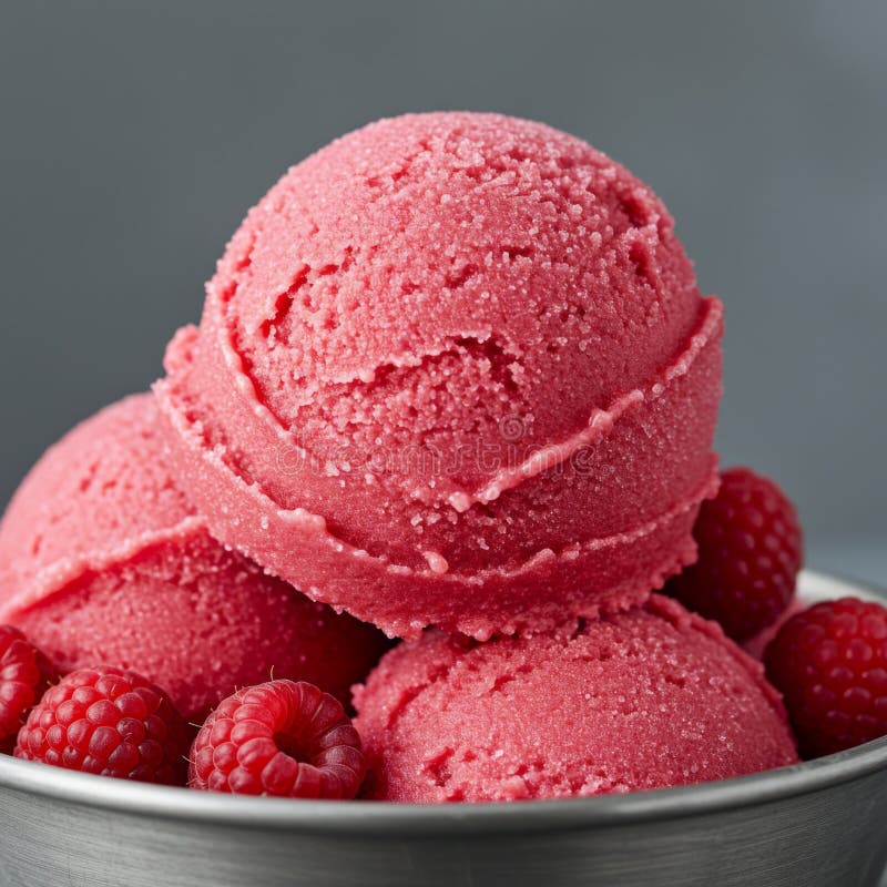 Three Scoops Raspberry Ice Cream in Metal Bowl Stock Illustration ...