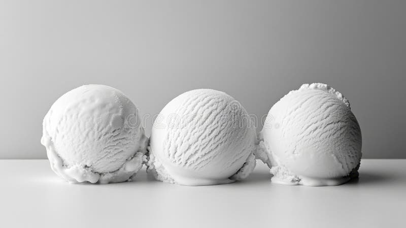 Three Scoops of White Ice Cream on a White Table Stock Illustration ...