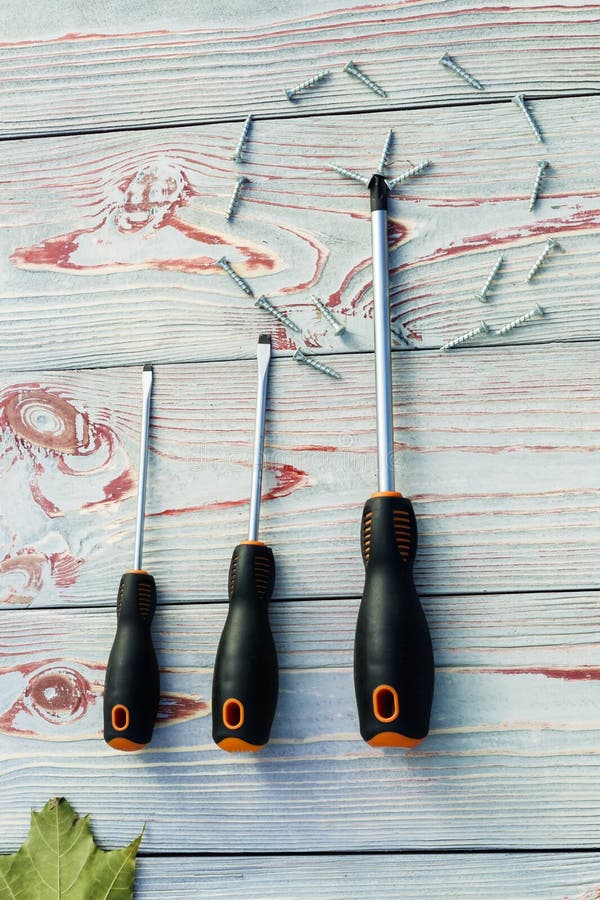 Three Screwdriver or One with Screws in the Shape of a Circle. on a ...