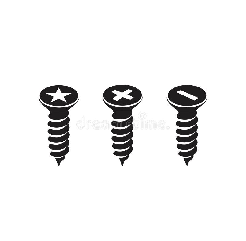 Three Screws with Different Top Silhouette Stock Vector - Illustration ...