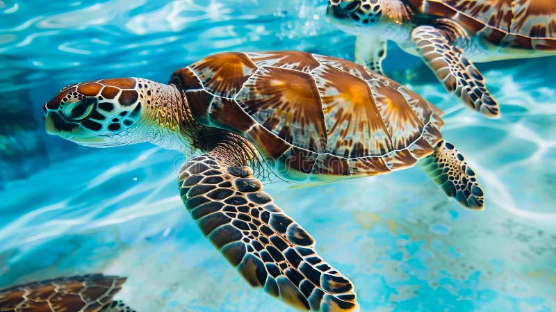 Three Sea Turtles Swimming in the Water Stock Image - Image of tortoise ...