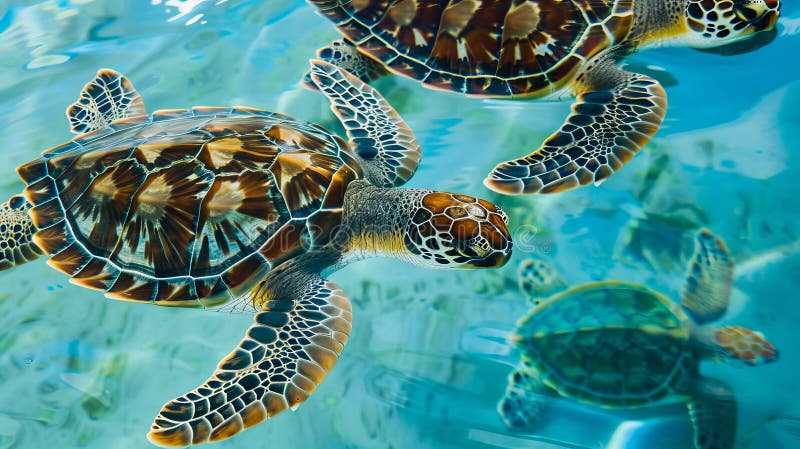 Three Sea Turtles Swimming in the Water Stock Image - Image of swim ...