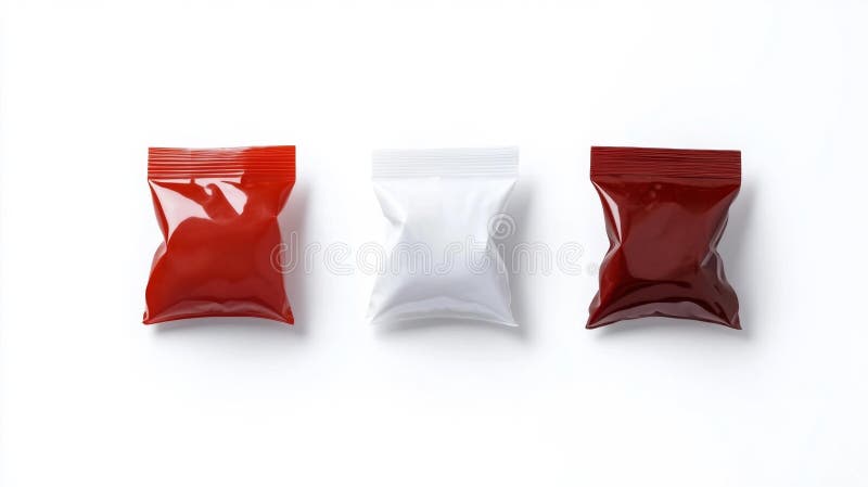 Colorful Packets of Food Ingredients in Red White and Red Packaging ...