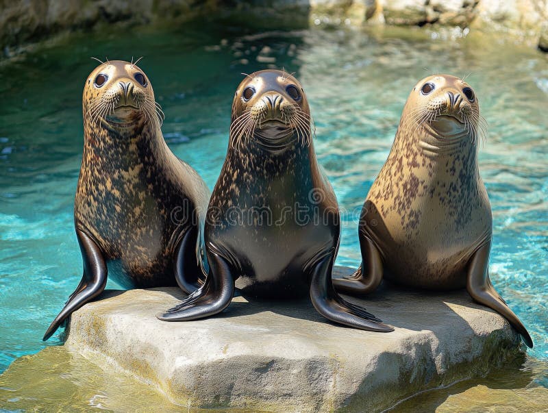 Three Seals Posing for a Picture Stock Photo - Image of generated ...