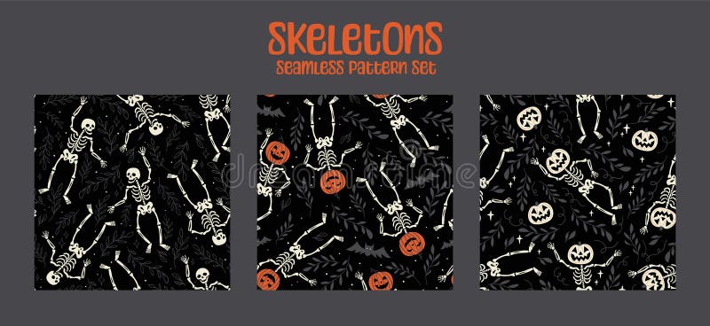 Cheerful Skeletons Vector Seamless Pattern Set Stock Vector ...