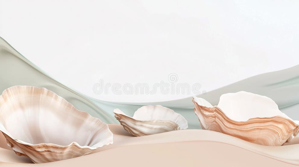 Three Seashells are Nestled on a Sandy Beach, with a Soft, Flowing ...