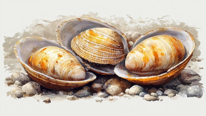 Close-up Image of Three Seashells on the Beach with Detailed Textures ...