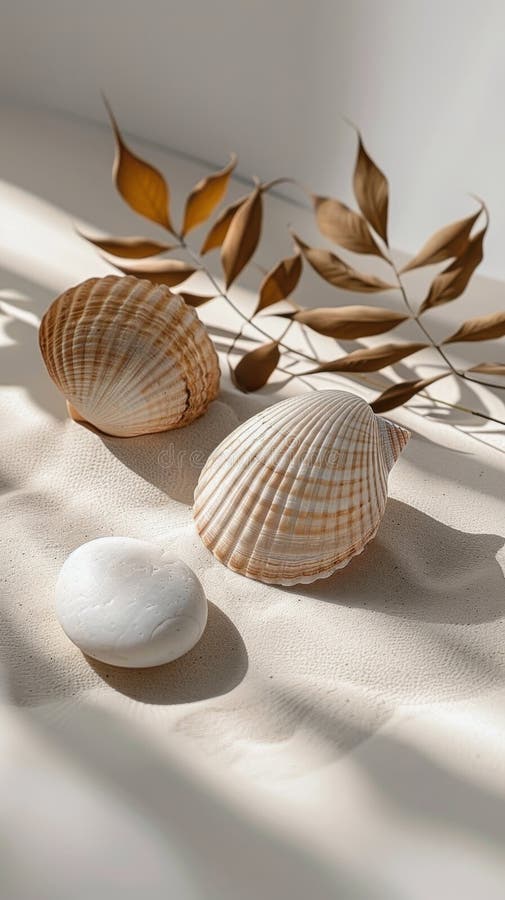 Three Seashells on White Surface Stock Photo - Image of generative ...