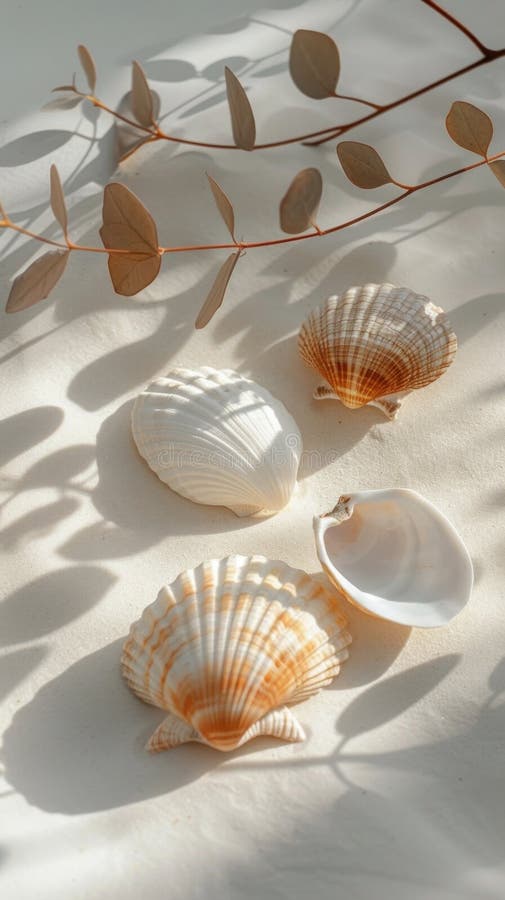 Three Seashells on White Surface Stock Image - Image of natural ...