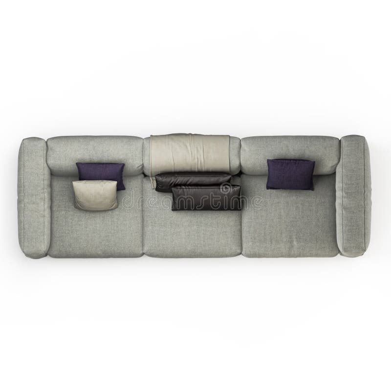 Three-seater Sofa with Pillows on a White Background Top View 3d Stock ...