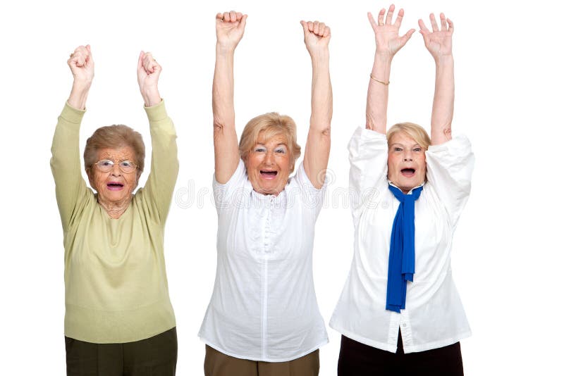 Three Senior Women Raising Hands. Stock Photo - Image of memories ...